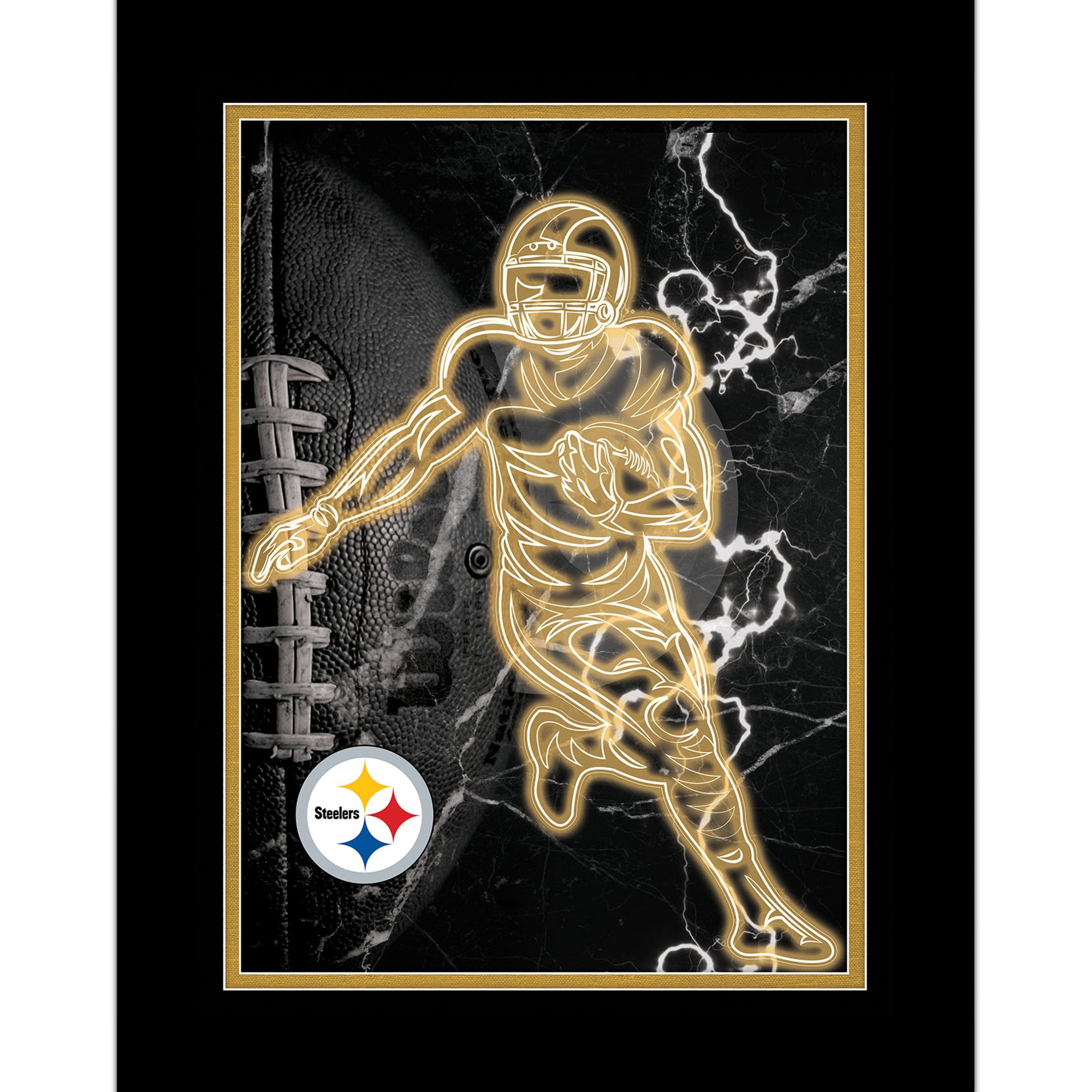 Black Pittsburgh Steelers 12'' x 16'' Framed Neon Player Print ...