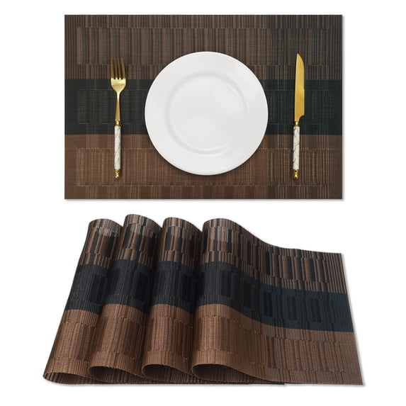 Black Placemat Set of 4 Heat Resistant Non-Slip Woven Vinyl Table Mats ...