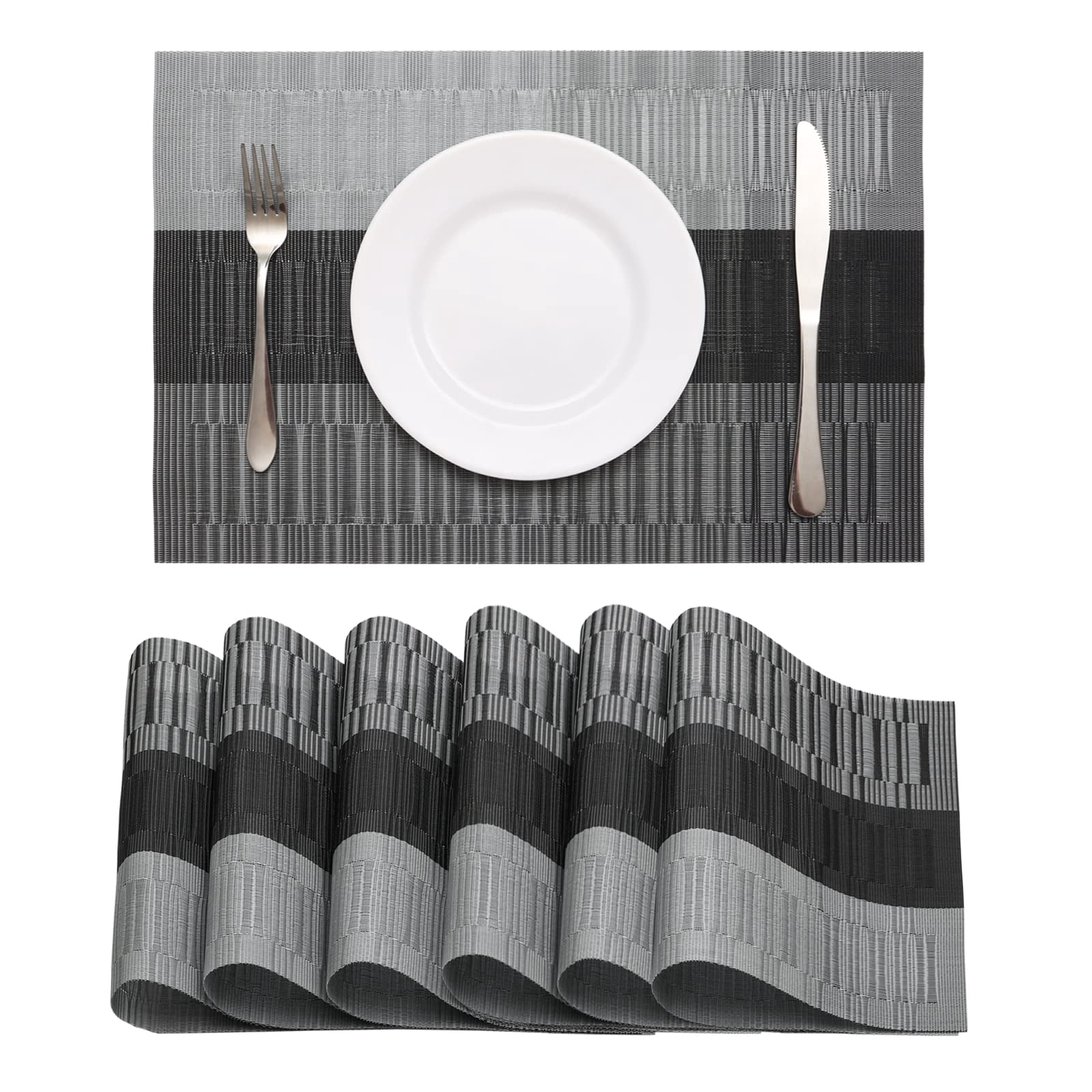 Black Placemat Set of 4 Heat Resistant Non-Slip Woven Vinyl Table Mats ...