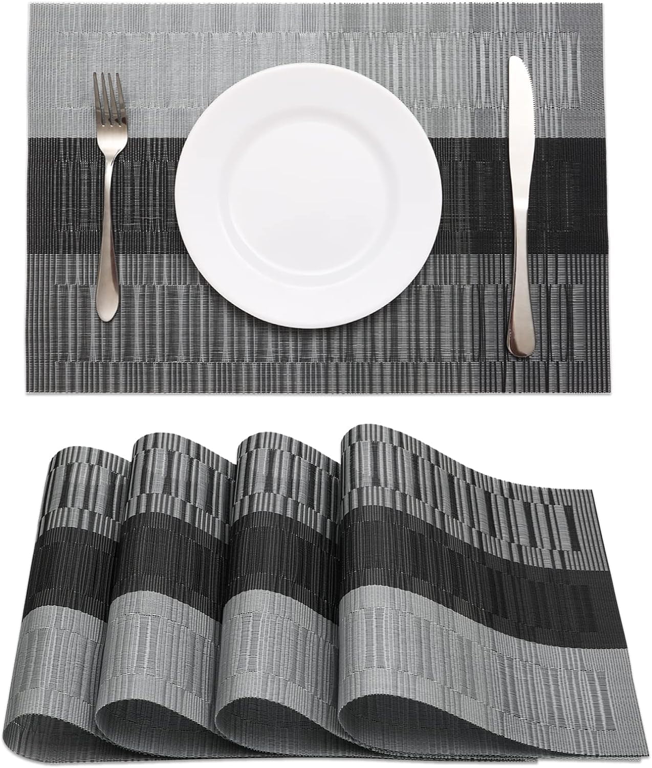 Black Placemats Set of 4 Heat-Resistant Washable Place Mats Non-Slip ...