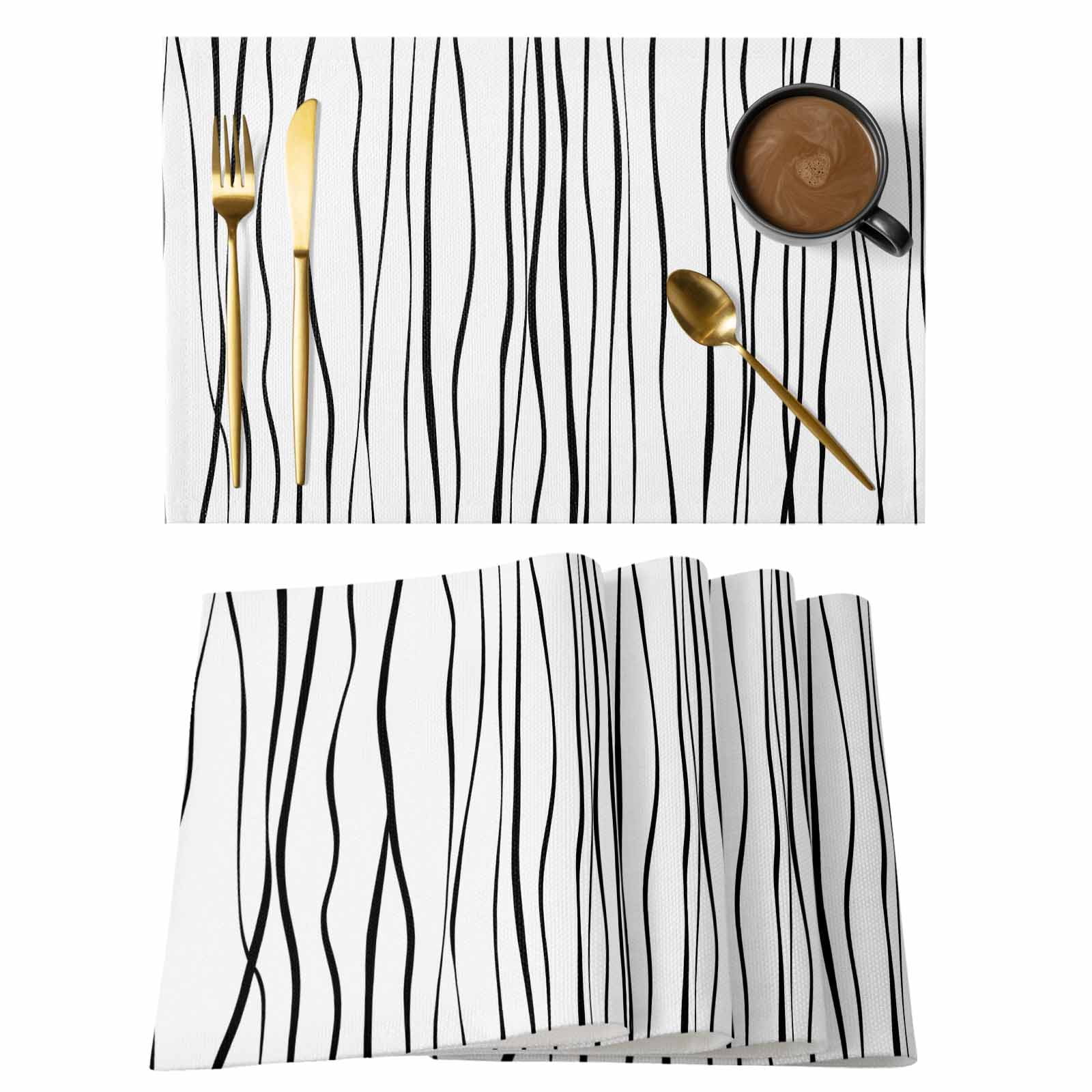 Black Placemats Set of 6 Abstract Lines Gradient Minimalist Modern ...