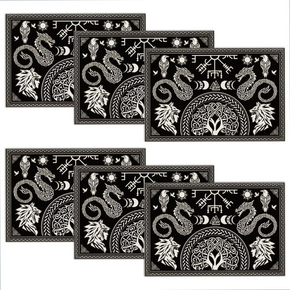 Black Placemats Set of 6 17.7x11.8 Inch Celtic Drakkar Aesthetic Table ...