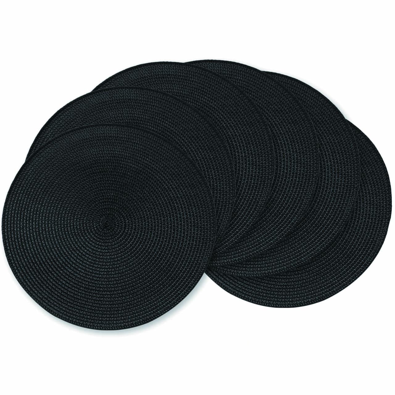 Black Placemats Set of 6, Non-Slip, Woven, Washable, Round Braided ...