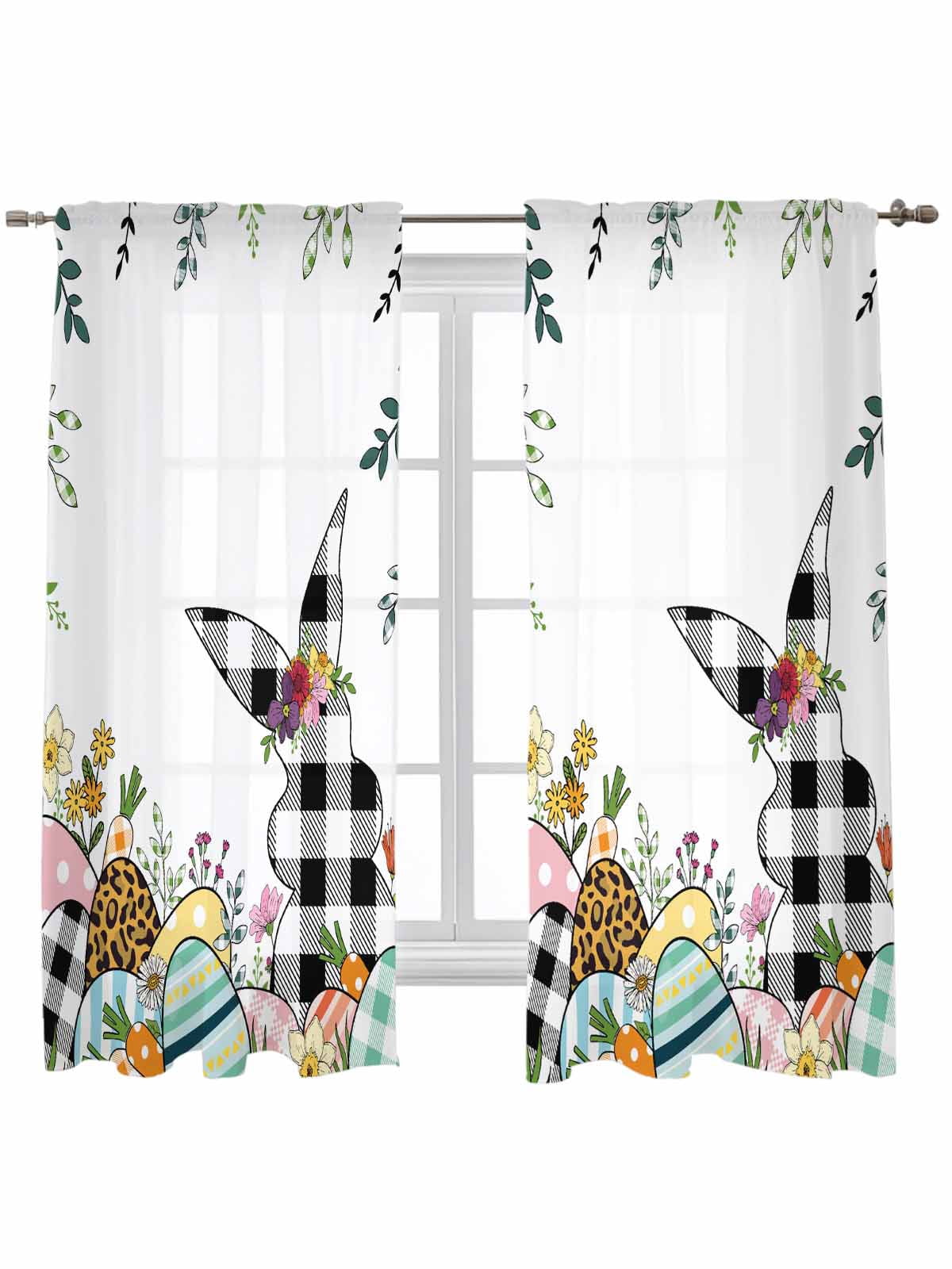 Black Plaid Bunny Easter Curtains 72 Inch Length,Sheer Curtains for ...
