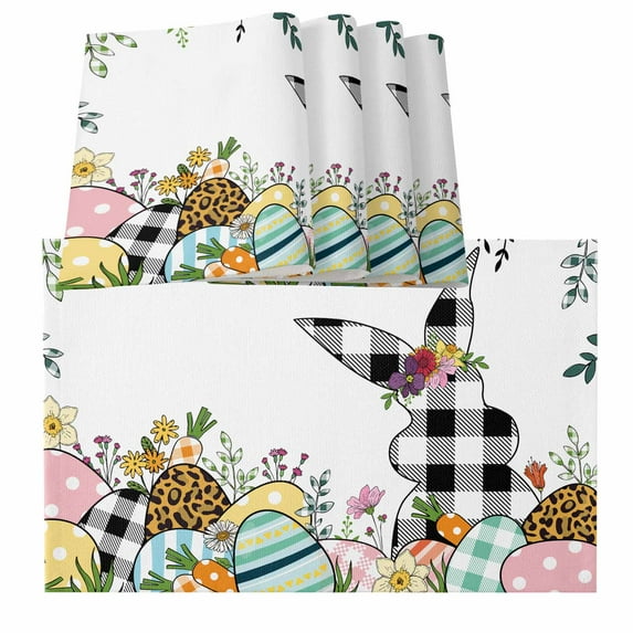 Black Plaid Bunny Easter Placemats for Dinning Table Set of 6, Spring ...