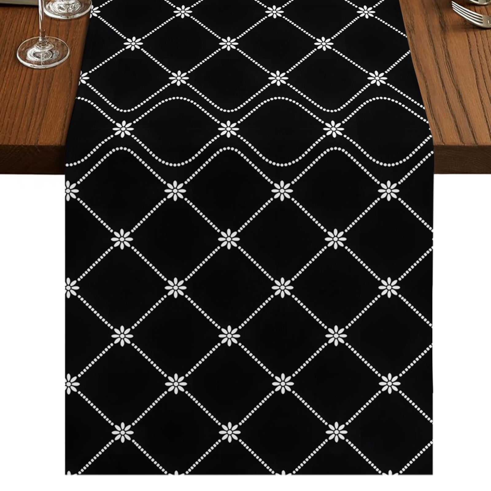 Black Plaid Burlap Cotton Table Runner 13x108 Inches Long, Farmhouse ...