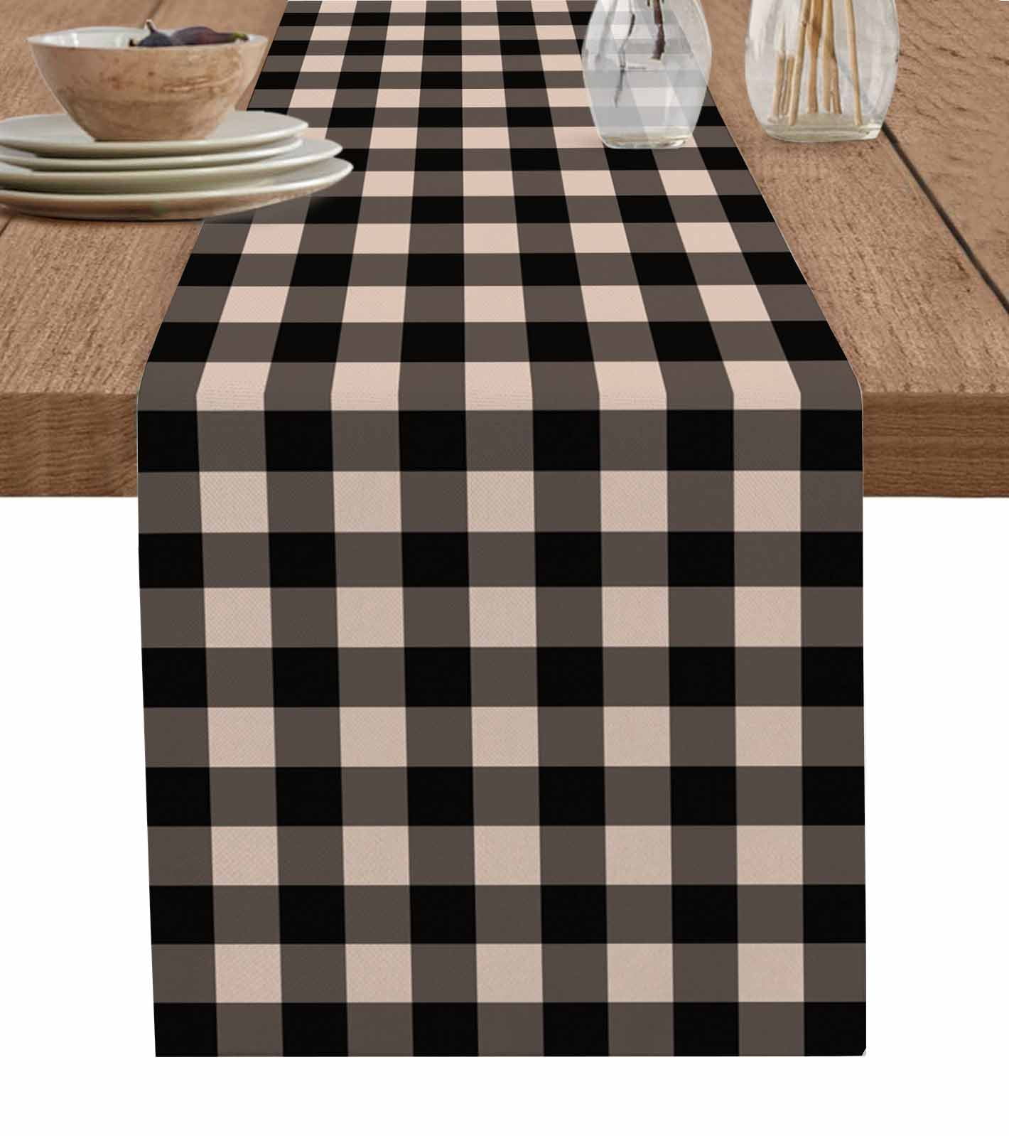 Black Plaid Burlap Cotton Table Runner 13x48 Inches Long, Vintage ...