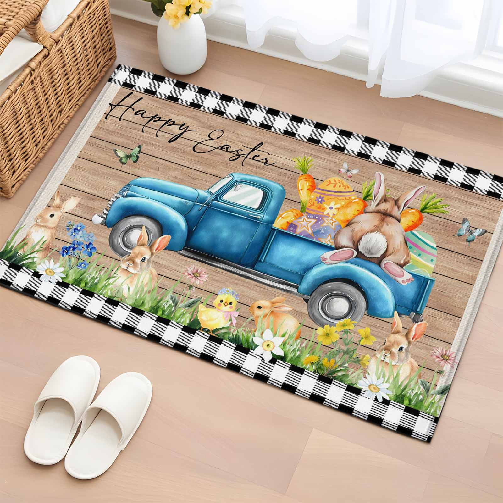 Black Plaid Easter Bathroom Rug Washable 2x3 Entryway Rug Non Slip ...