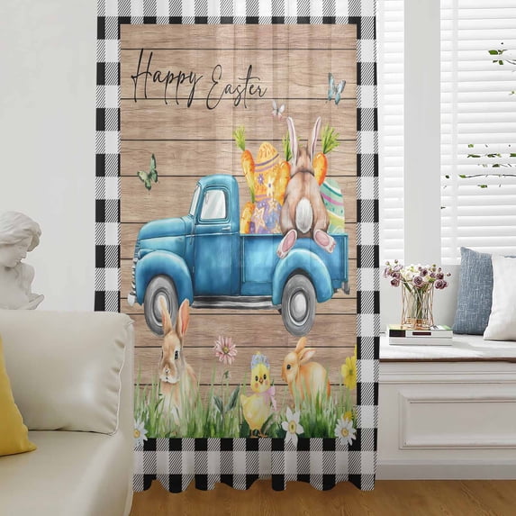Black Plaid Easter Semi Sheer Curtains Drapes for Living Room,Bedroom ...