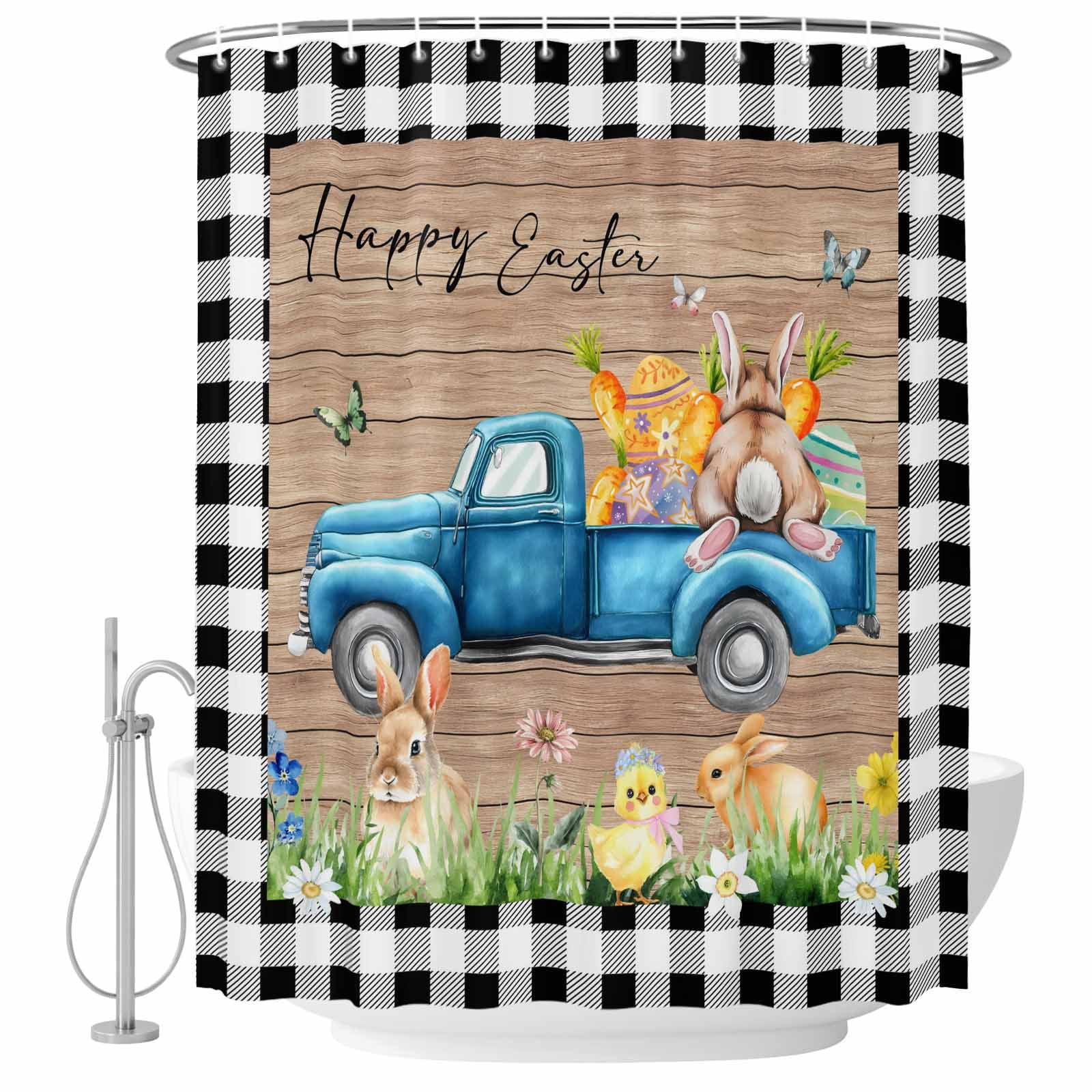 Black Plaid Easter Shower Curtain Set - Extra Long 72" x 96" Washable ...