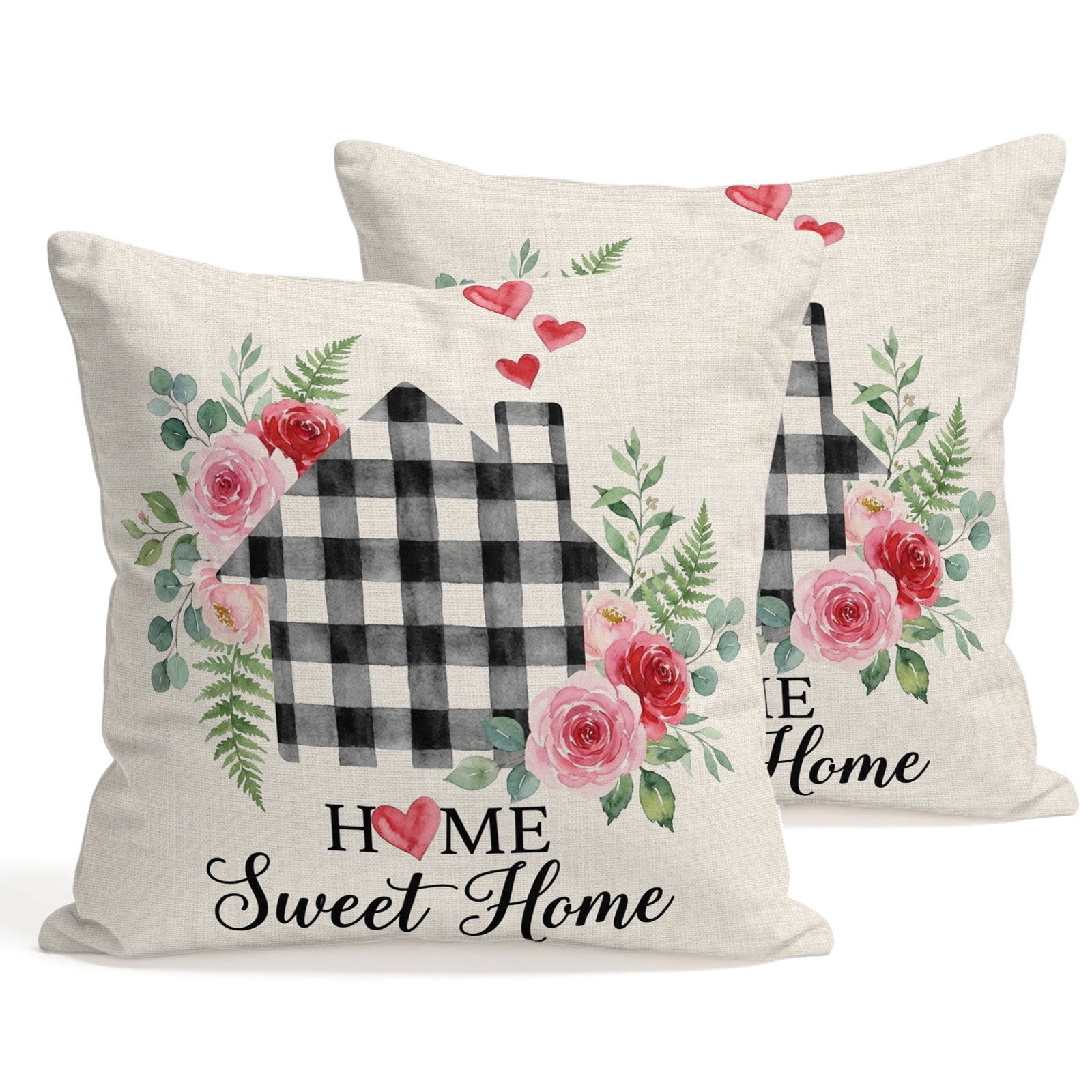 Black Plaid Home Throw Pillow Covers 16 x 16 Inch Pillow Covers Set of ...