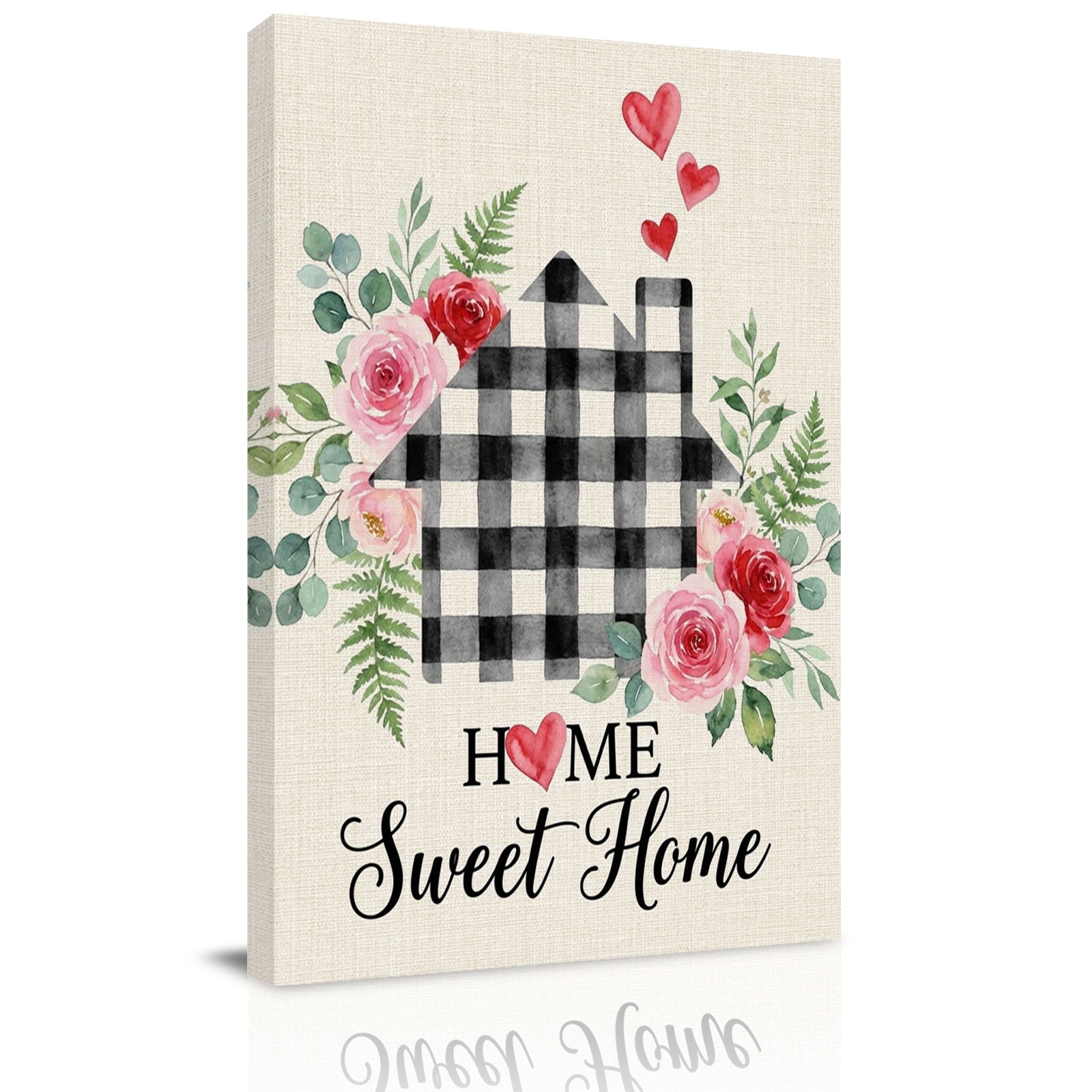 Black Plaid House Canvas Wall Art for Living Room, Home Sweet Home Pink ...
