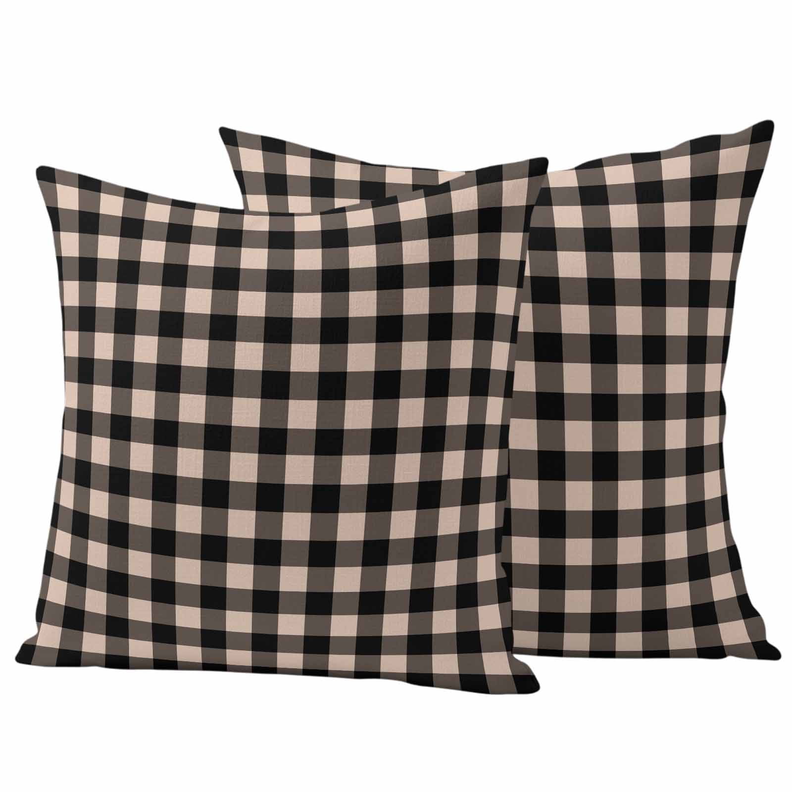 Black Plaid Outdoor Pillow Covers 18"x18" Set of 2,Waterproof Throw ...