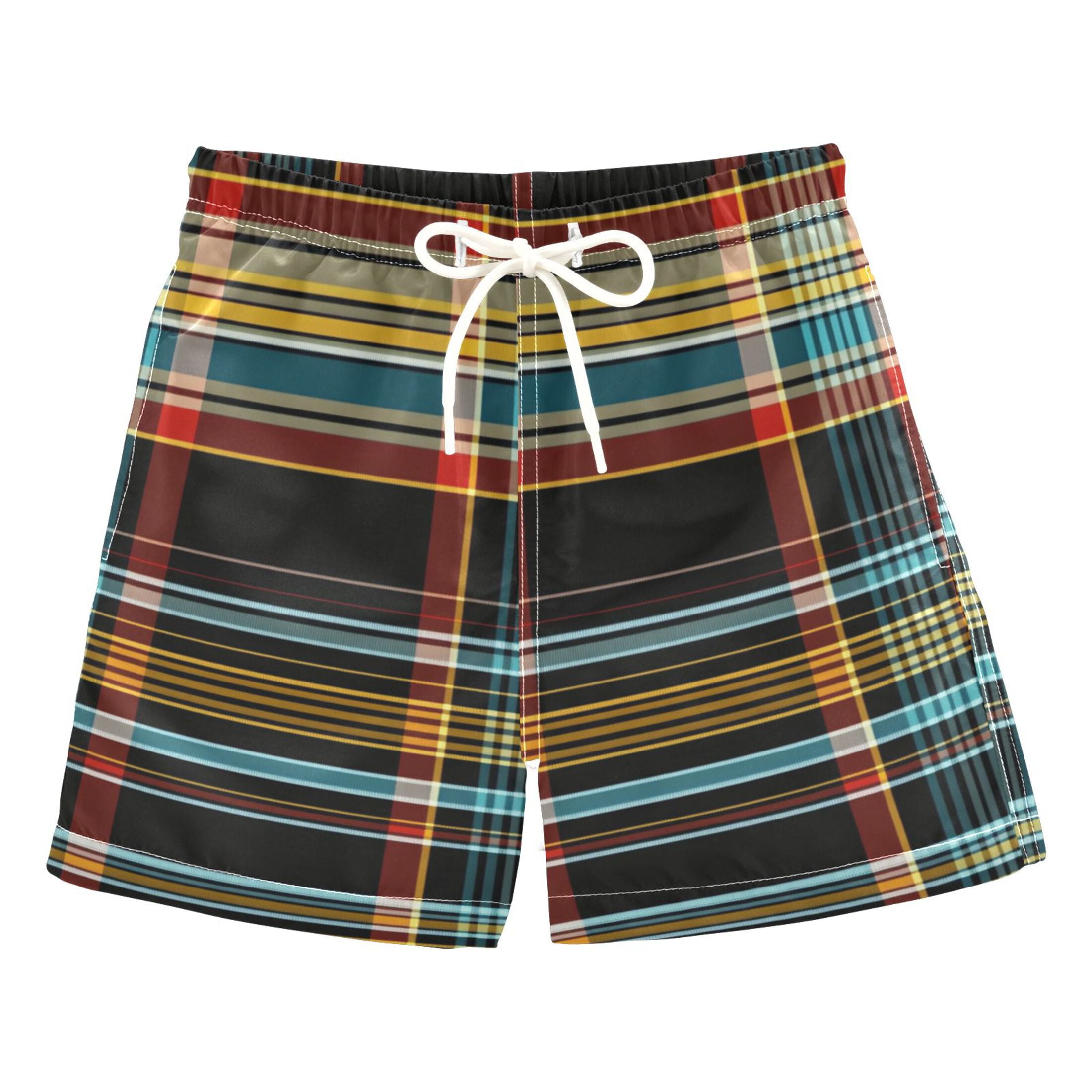 Black Plaid Pattern Boys Swim Trunks Quick Dry Boy Swim Shorts for 3-14 ...