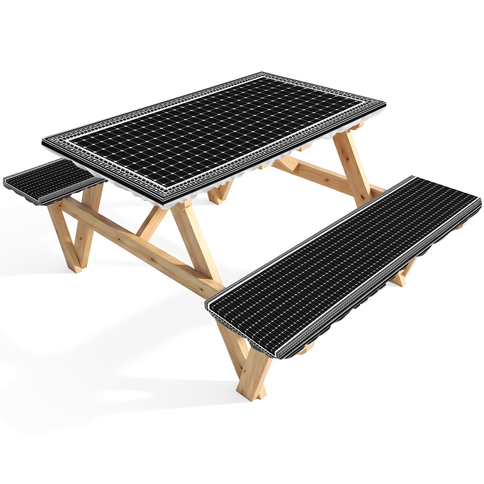 Black Plaid Picnic Table Cover with Bench Covers Country Rustic ...