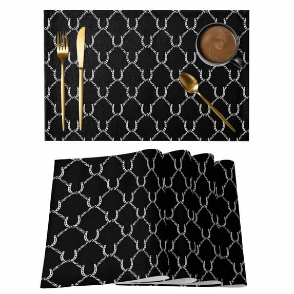 Black Plaid Placemats Set of 6, Modern Abstract Minimalist Geometric ...