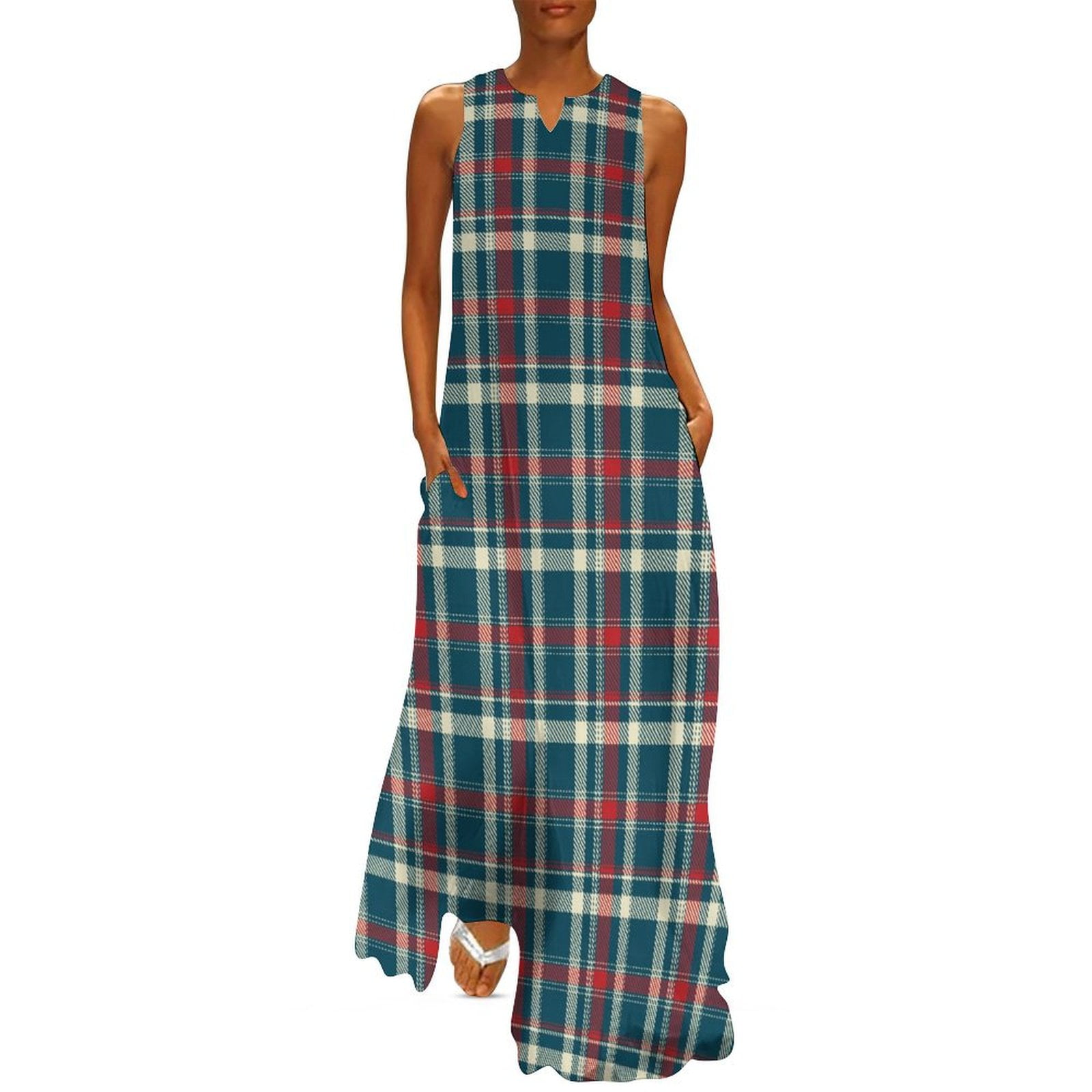 Black Plaid Print Dress White Lines Cute Maxi Dress Street Fashion Boho ...