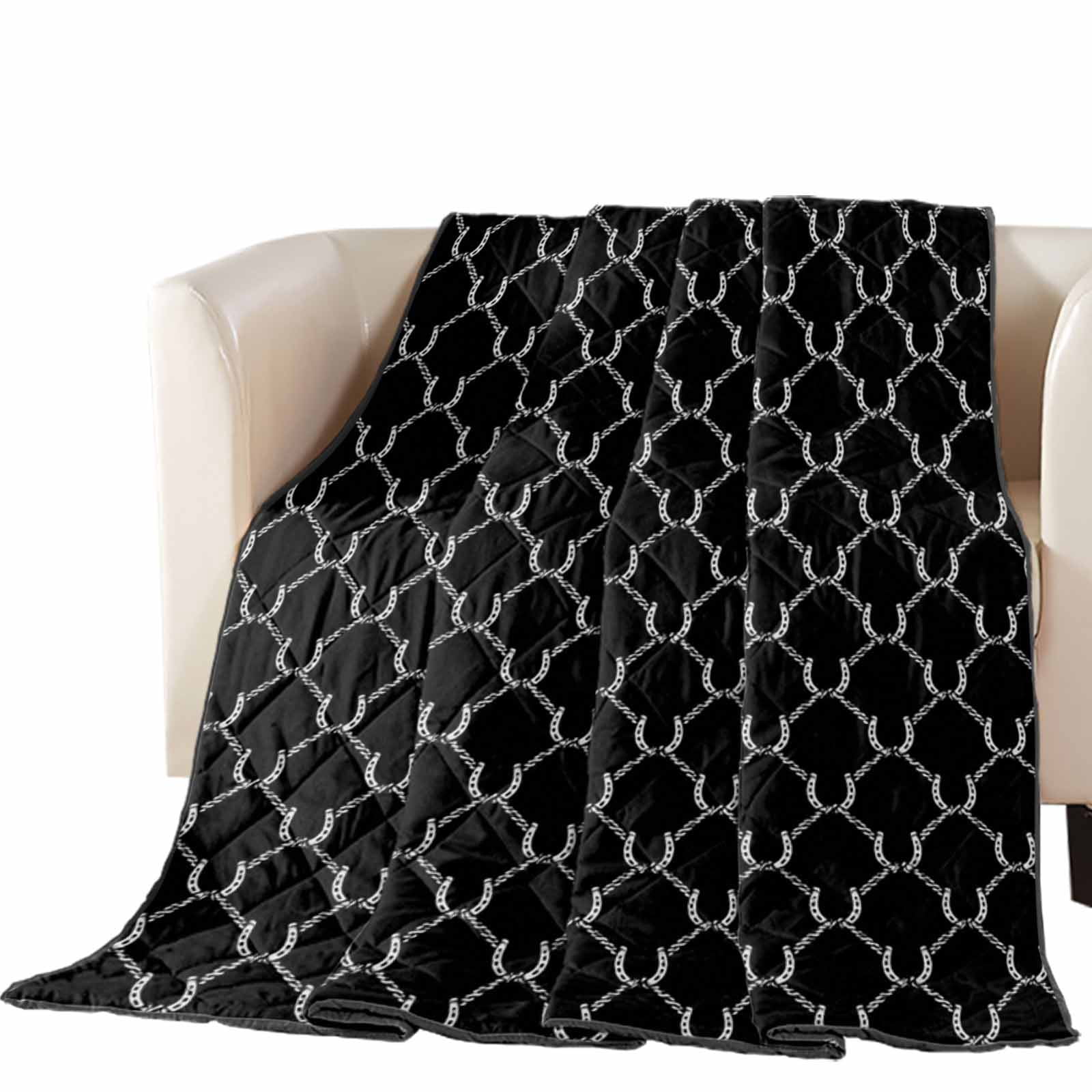 Black Plaid Quilted Comforters Cooling Blanket Full Size, Modern ...
