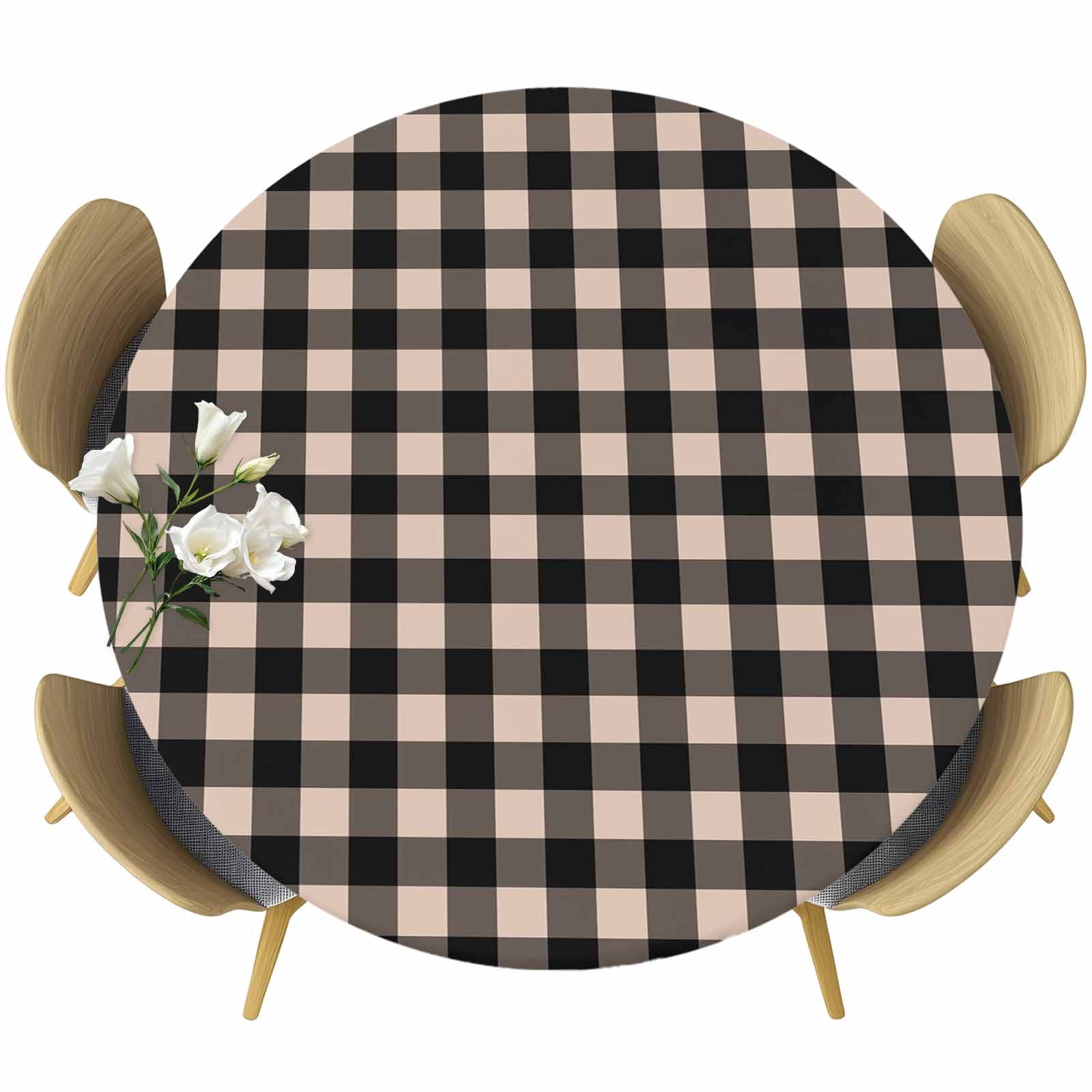 Black Plaid Round Tablecloth 55-60 Inch Round Fitted Table Cloth with ...