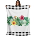 Black Plaid Summer Botanical Blanket Soft Cozy Warm Throw Blanket for ...