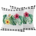 Black Plaid Summer Botanical Outdoor Waterproof Pillow Covers, Tropical ...