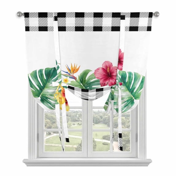Black Plaid Summer Botanical Tie Up Curtains for Window, Insulated ...
