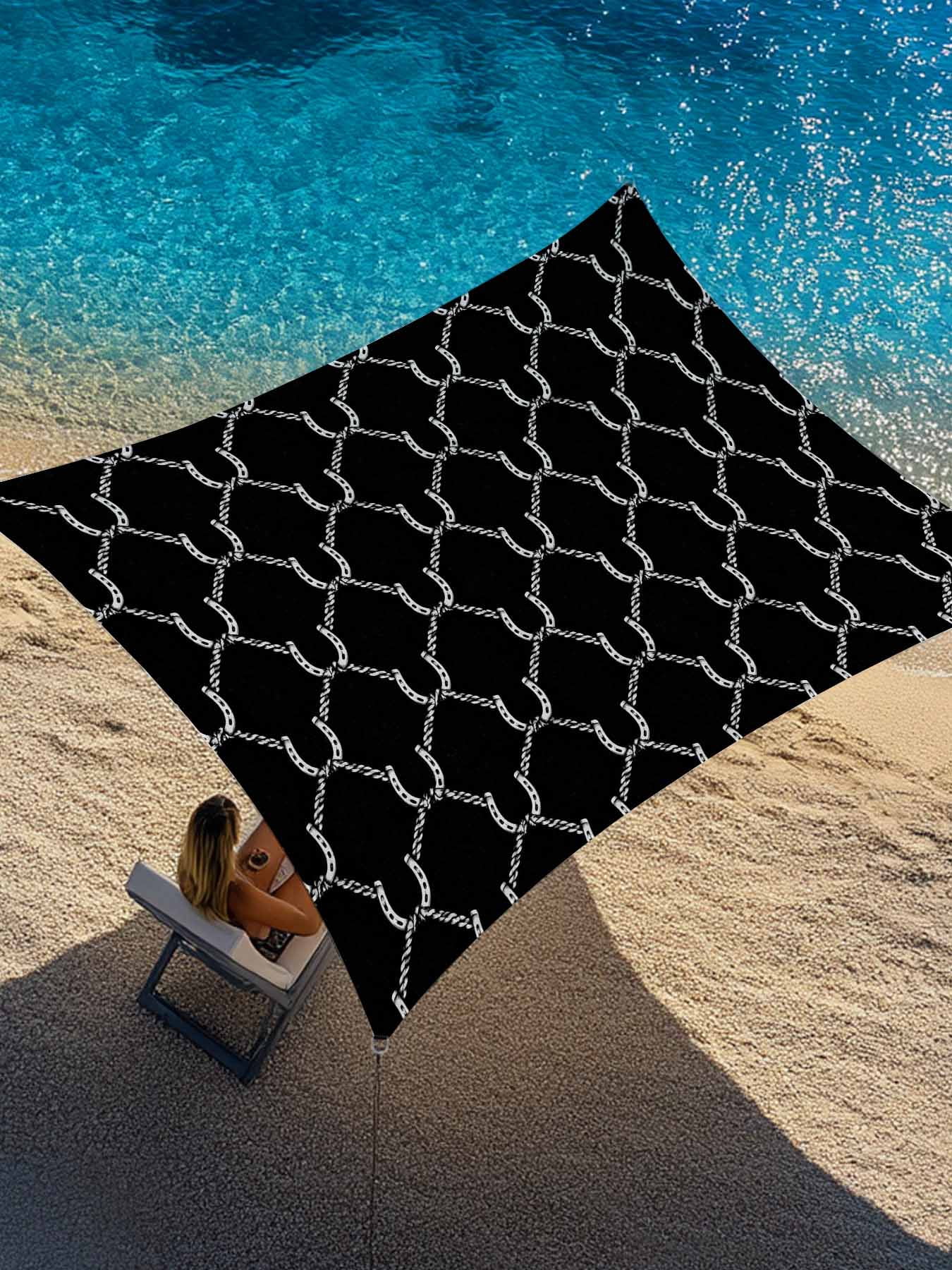 Black Plaid Sun Shade Sail 8' x 10', Modern Abstract Minimalist ...