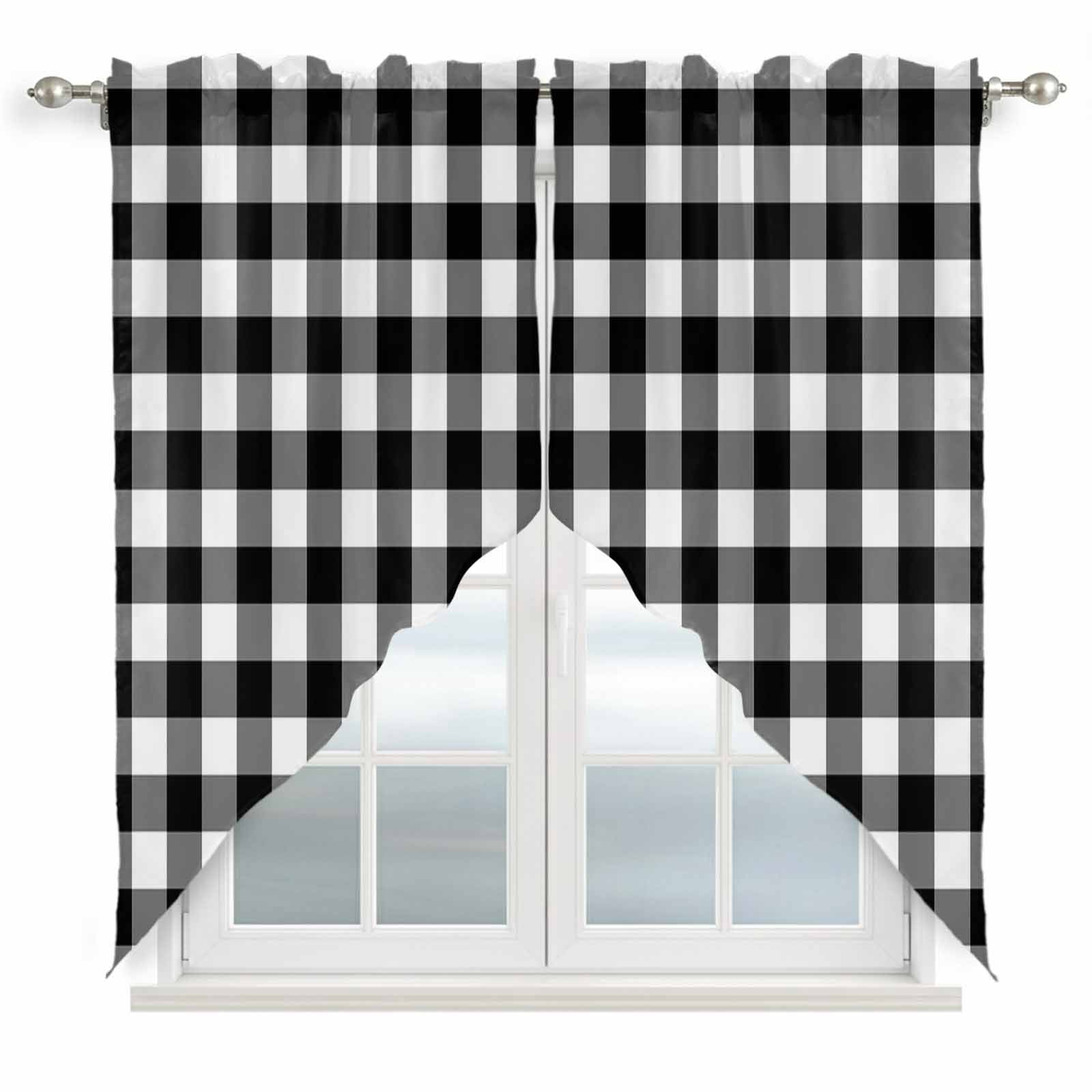 Black Plaid Swag Valances for Windows 36 inches Long, Black Gradient ...