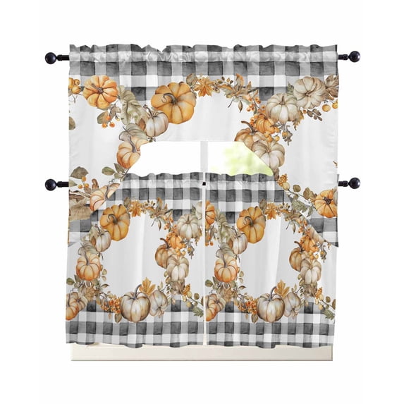 Black Plaid Thanksgiving Kitchen Curtain and Valance Set 3 Pieces, Rod ...