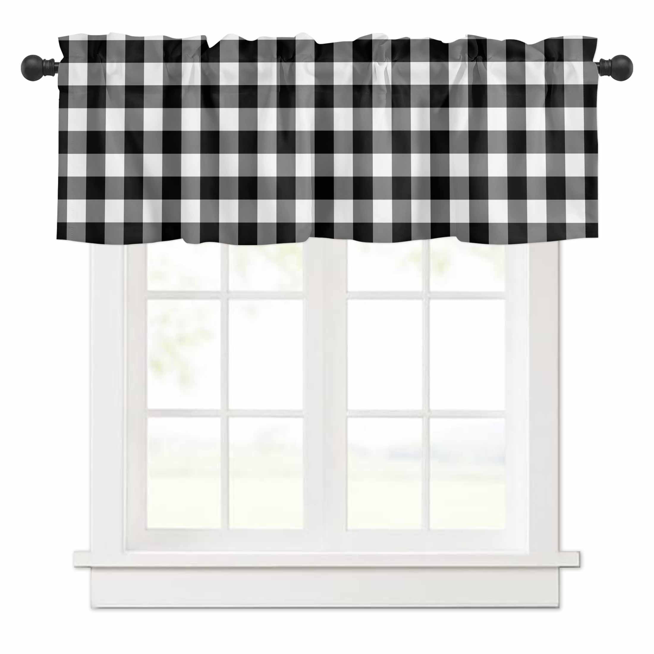 Black Plaid Valances for Windows Black Gradient Rod Pocket Curtain ...