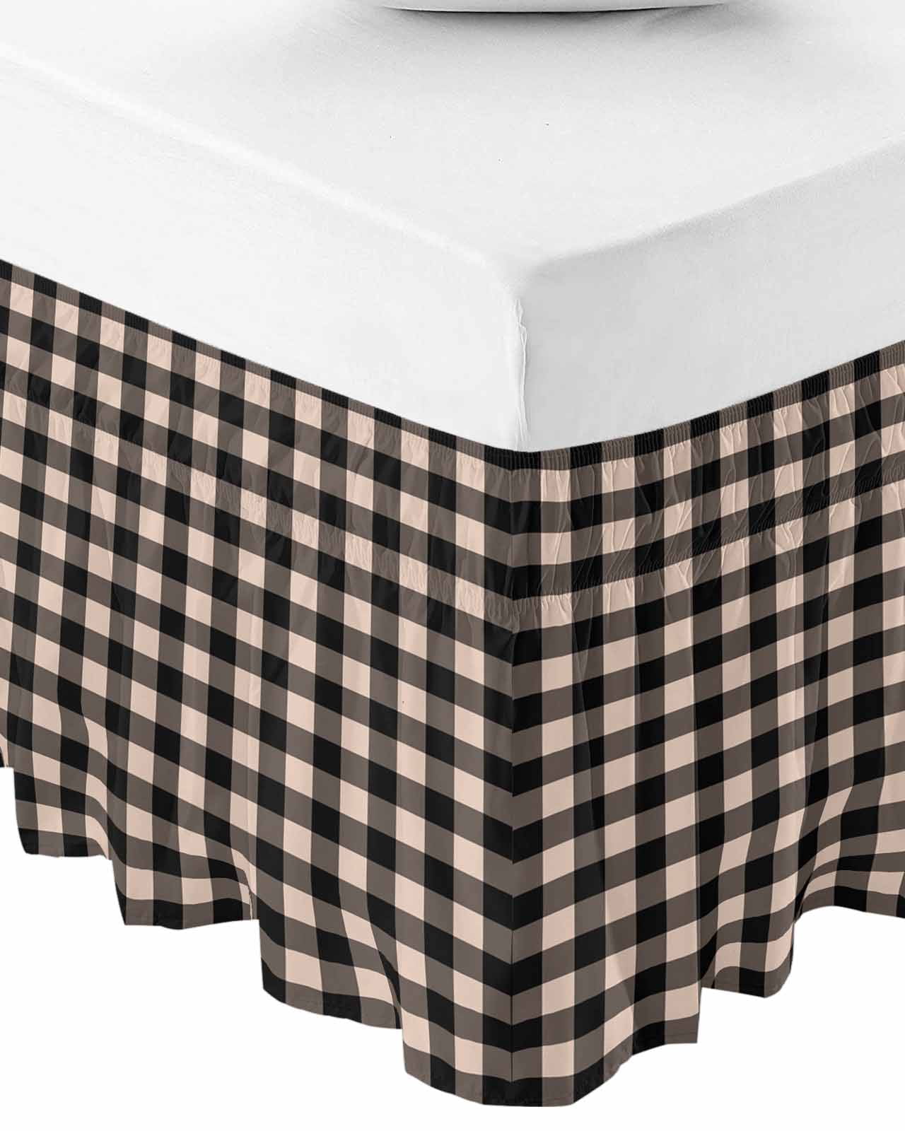 Black Plaid Wrap Around Bed Skirts for Queen Bed 16" Drop,Bed Skirt ...