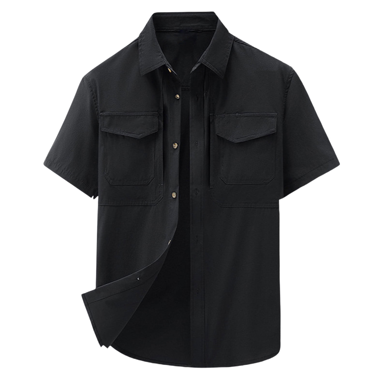 Black Plain Brunch Shirts for Man Summer Fall Short Sleeve Turtleneck ...