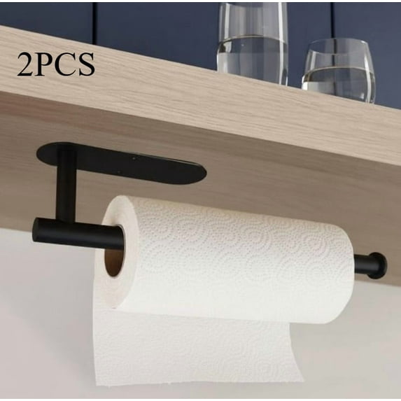 Black Plastic Adhesive Paper Towel Holder - Under Cabinet/Wall Mount ...