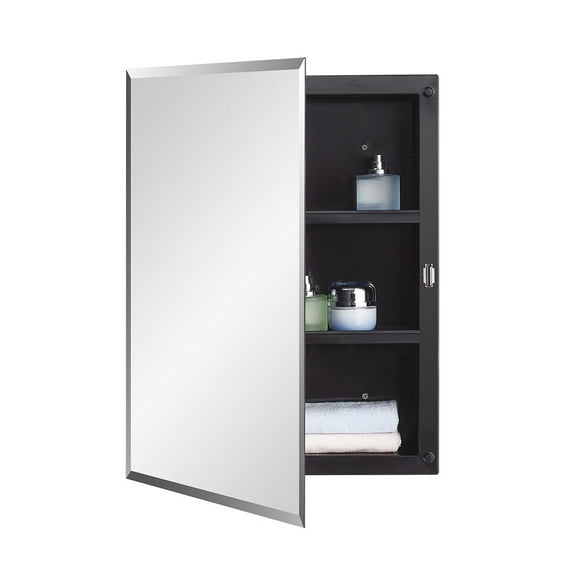 Black Plastic Bathroom Mirror Cabinet Beveled Edge, 16 x 20 inch ...