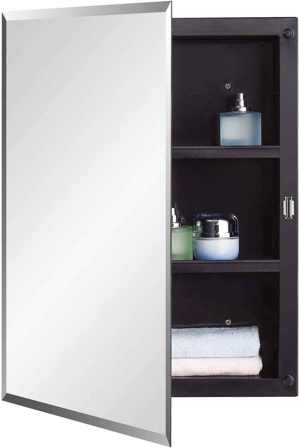 Black Plastic Bathroom Mirror Cabinet Beveled Edge, 16 x 20 inch ...