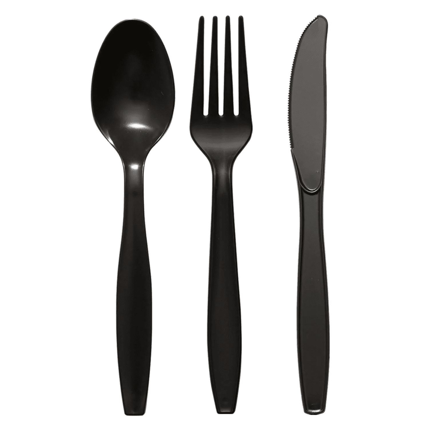 Black Plastic Cutlery 96 pcs Set 32Forks, 32 Spoons, 23 Knives. Heavy ...