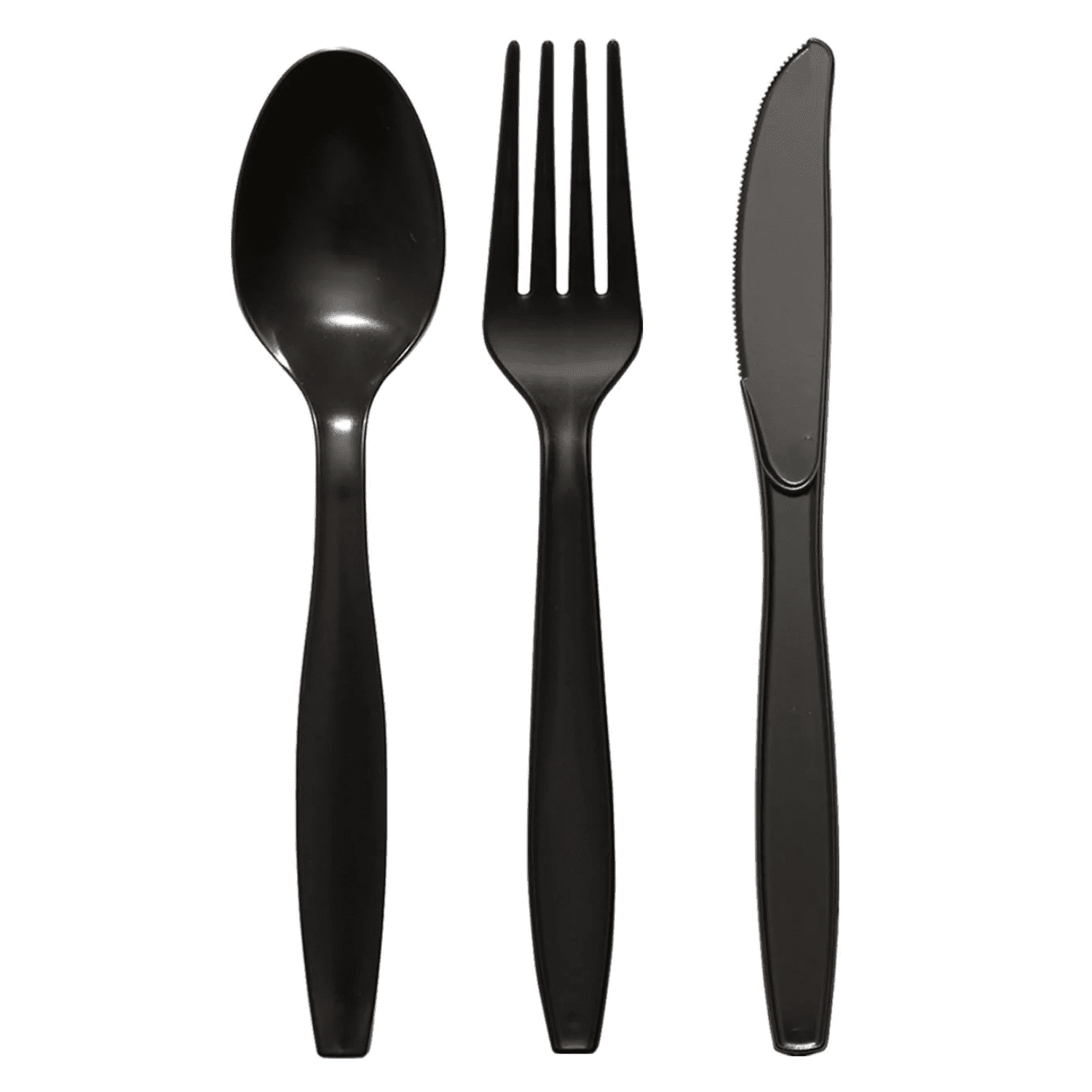 96 pcs Black Plastic Cutlery Set - 32 Forks, 32 Spoons, 23 Knives for ...