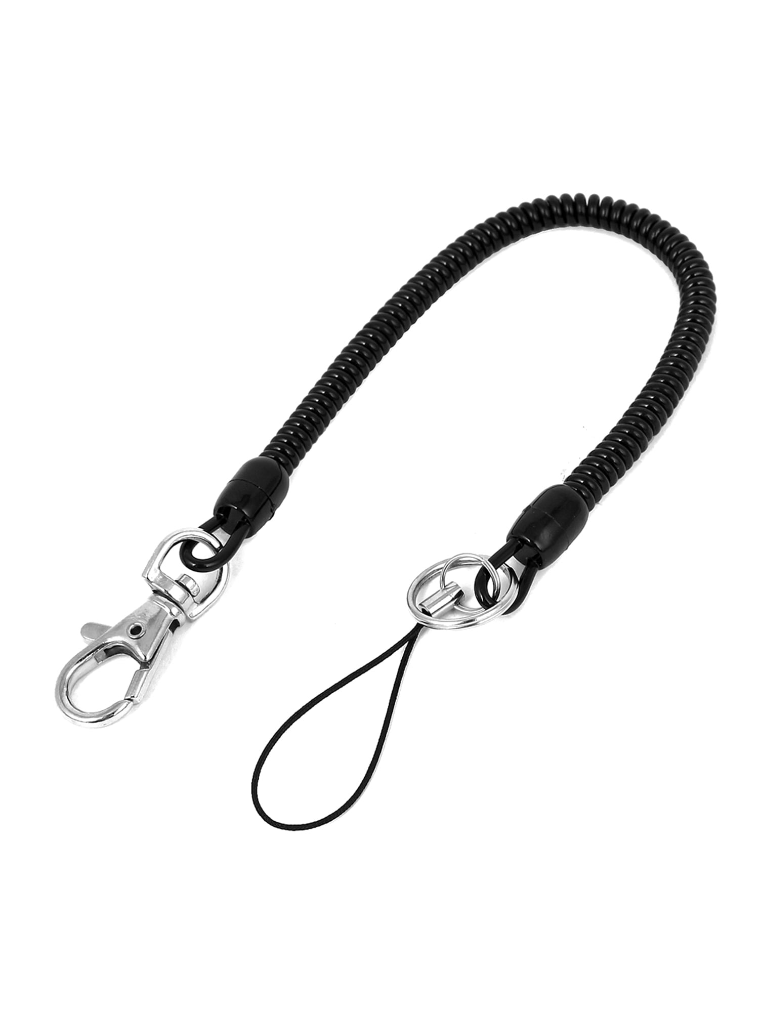 Black Plastic Elastic Spiral Coil Strap Rope Lanyard for Keys Phone ...