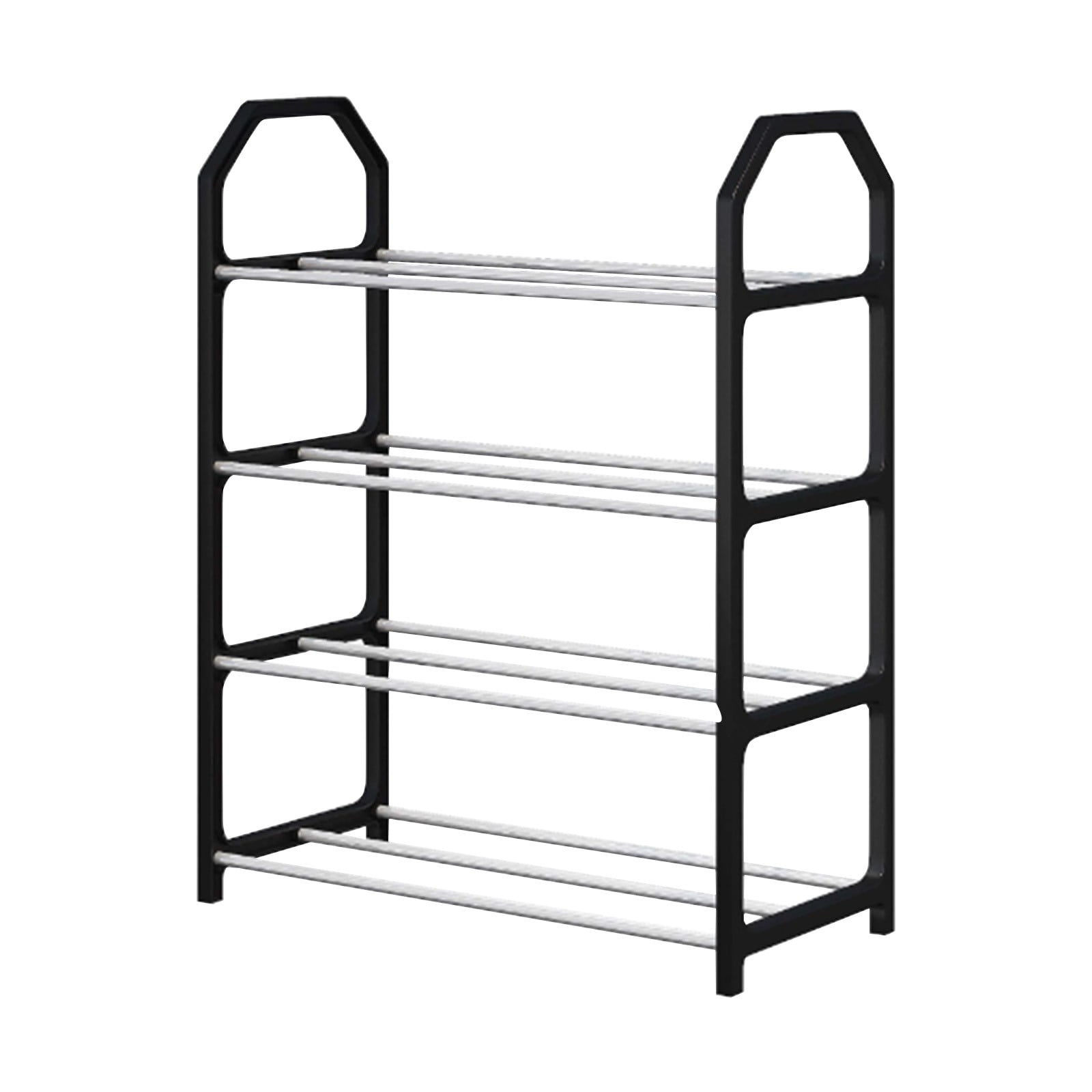 Black Plastic Entryway Shoe Rack Organizer with Handrail - 4-Tier Small ...