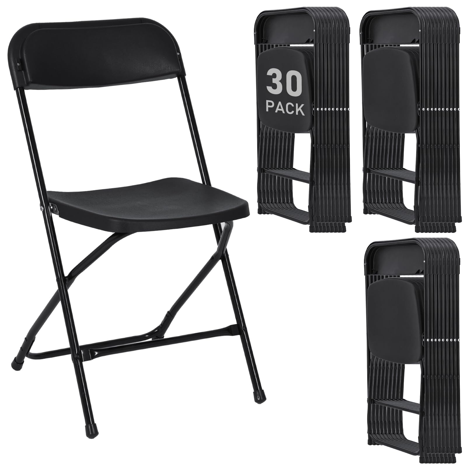 Black Plastic Folding Chairs 30 Pack, Heavy Duty Stackable Portable ...