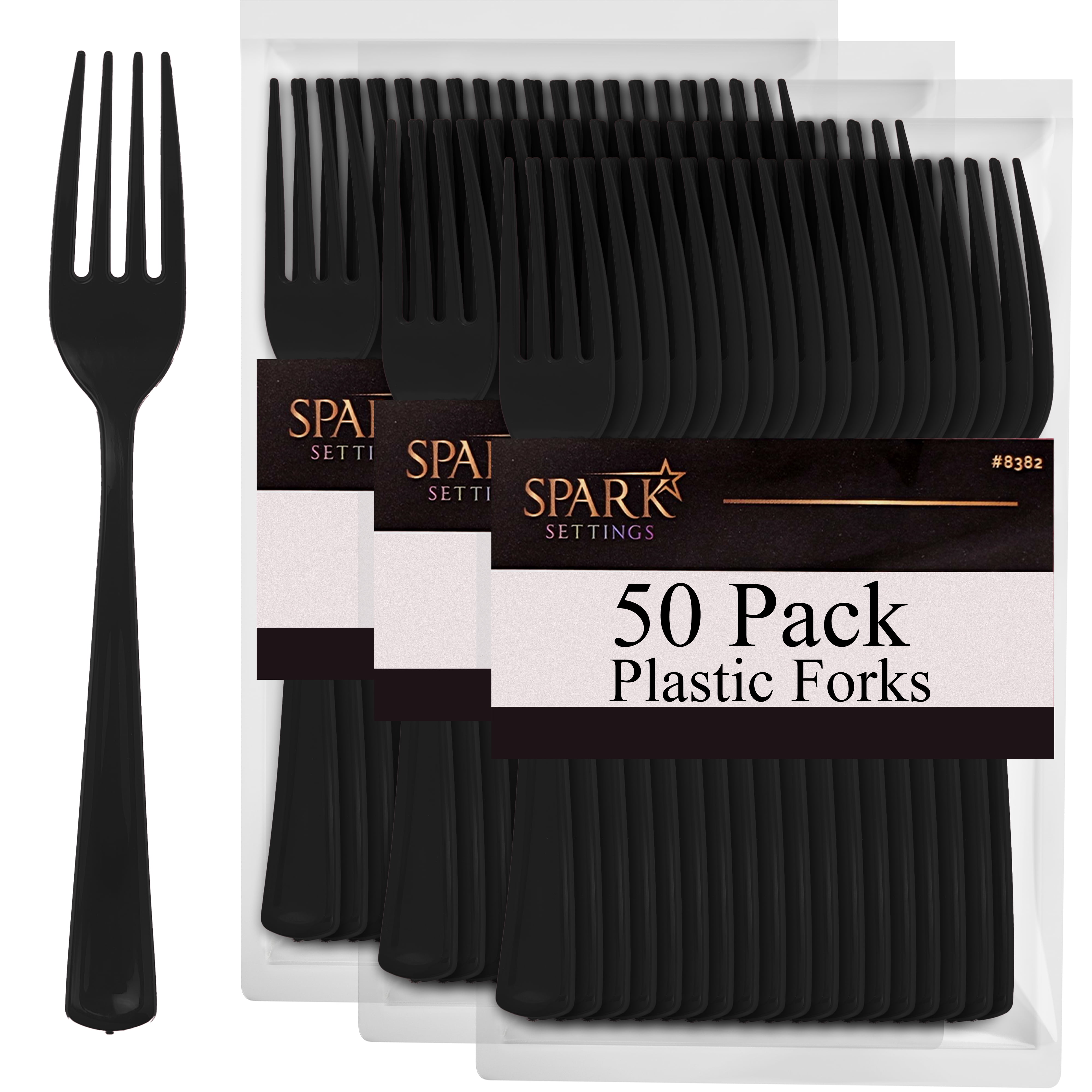 Black Plastic Forks Disposable 50 Pack, Heavy Duty Plastic Silverware, Plastic Cutlery Ideal for ...