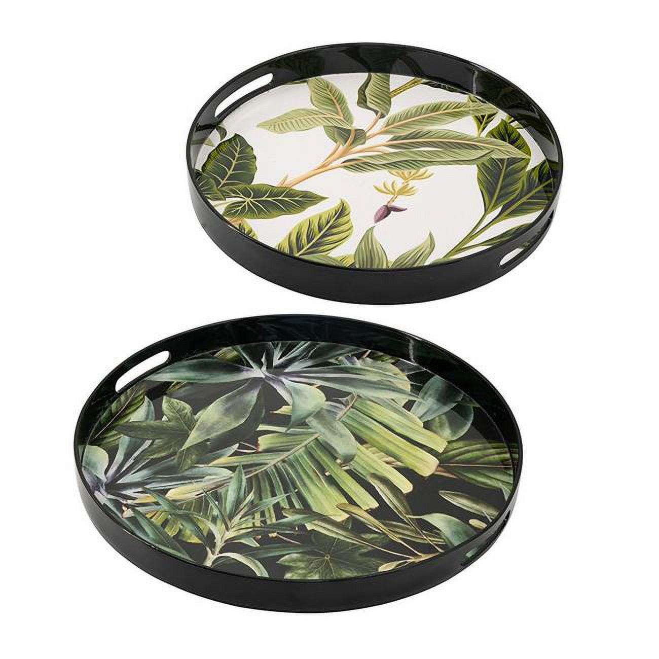 Black Plastic Frame & Lush Palm Leaf Printing Decorative Trays, Green ...
