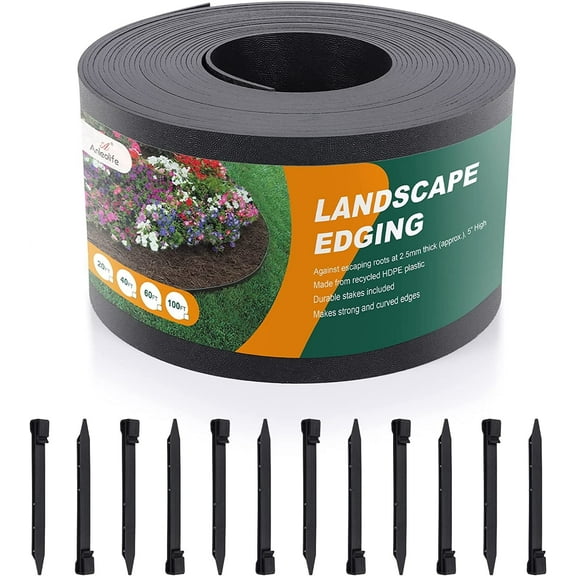Eoozwa 16 Ft Black Plastic Garden Edging Roll with Spikes 1.5 Inch ...