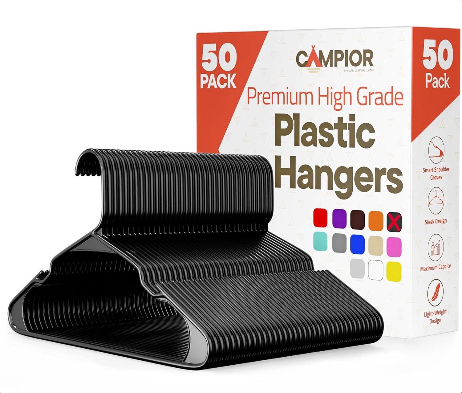 Black Plastic Hangers 50 Pack– Heavy-Duty Plastic Hangers Slim and ...