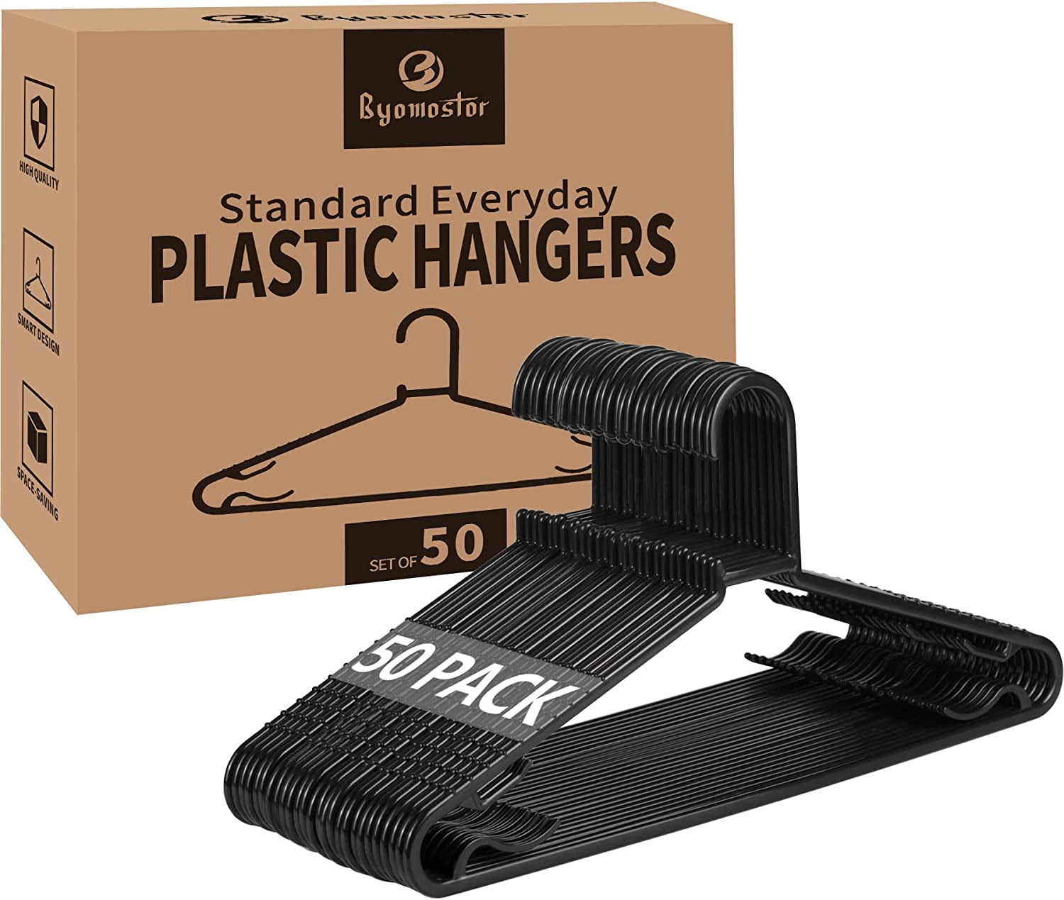 Black Plastic Hangers 50 Pack, Light Weight Durable Clothes Hangers G ...