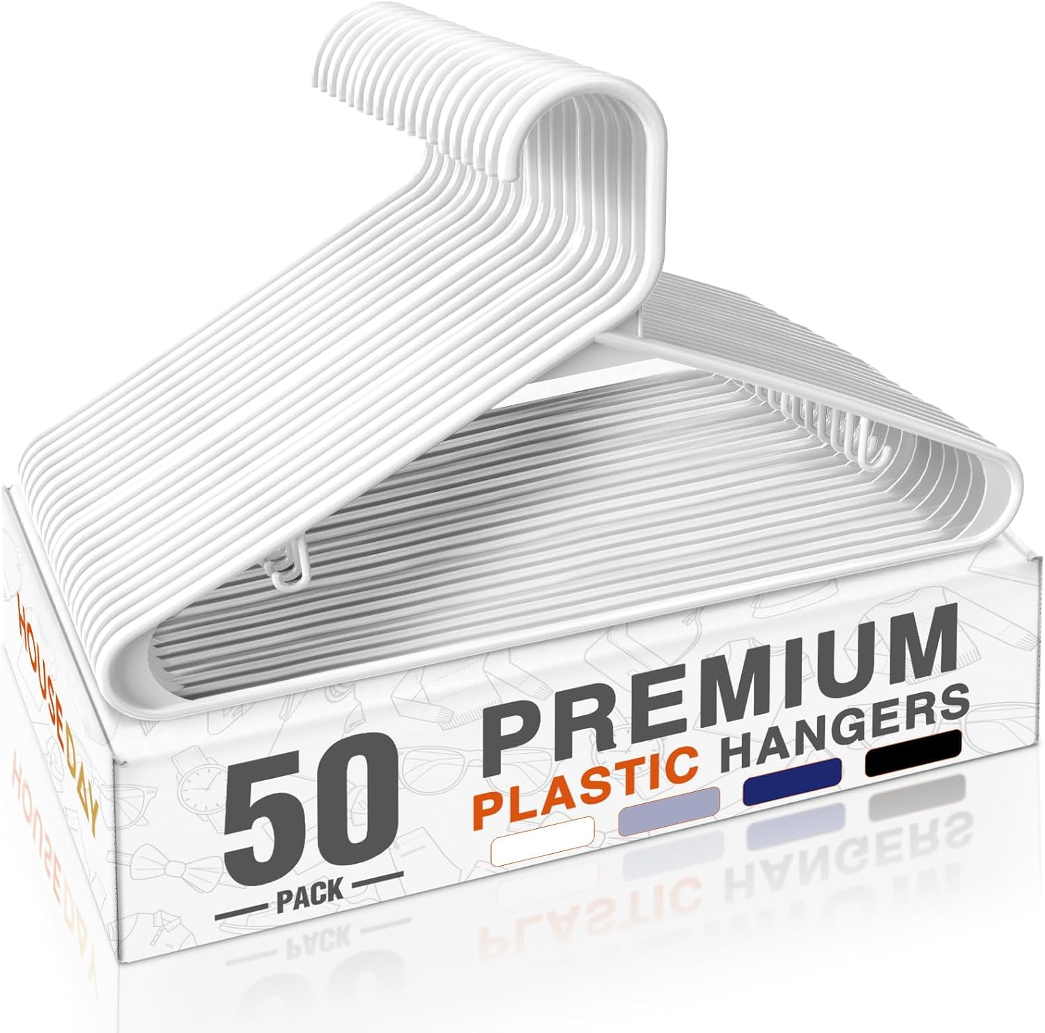 Black Plastic Hangers 50 Pack, Plastic Clothes Hangers with Built-in ...