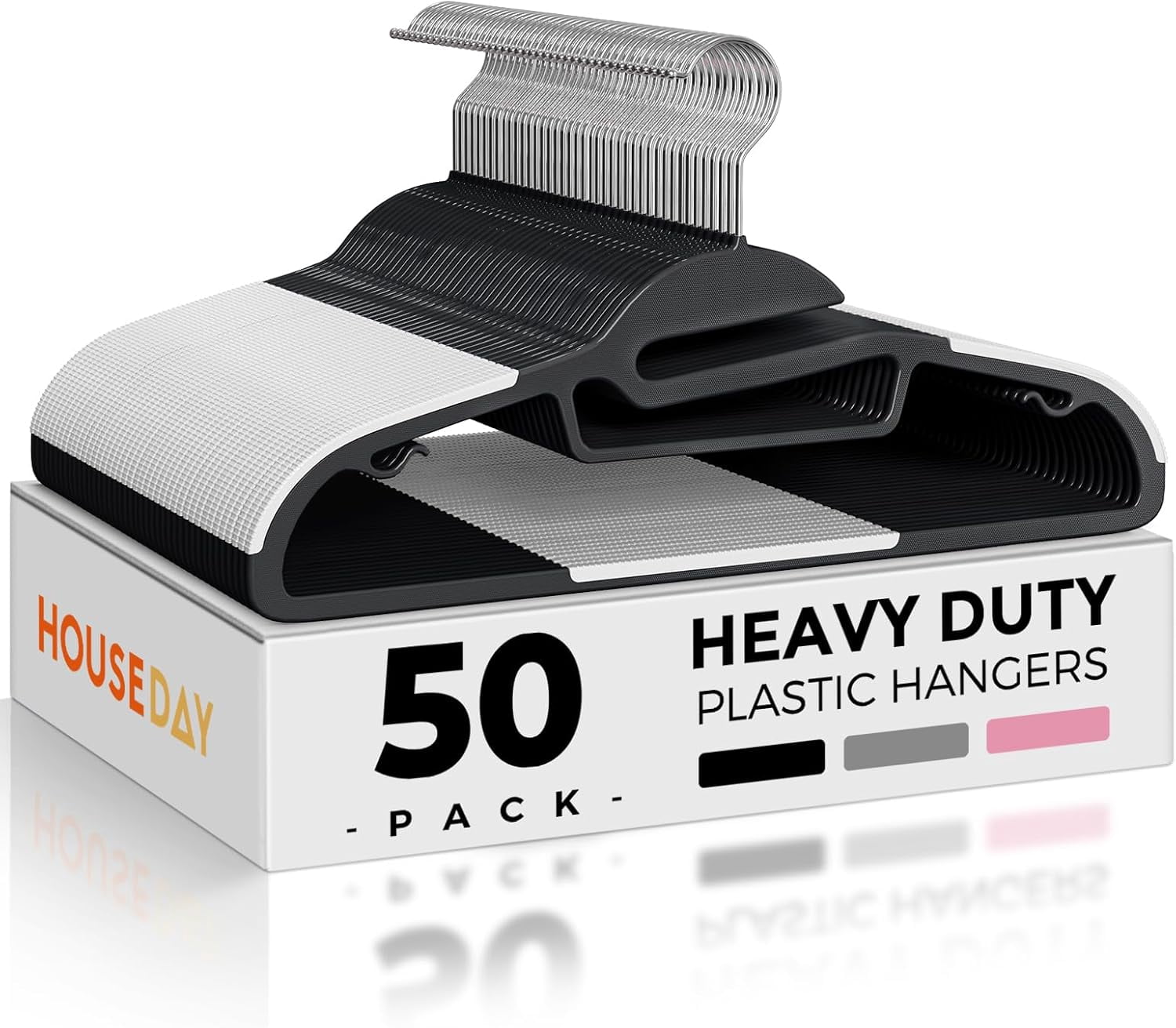Black Plastic Hangers 50 Pack, Slim Space Saving, Non Slip Hangers with ...