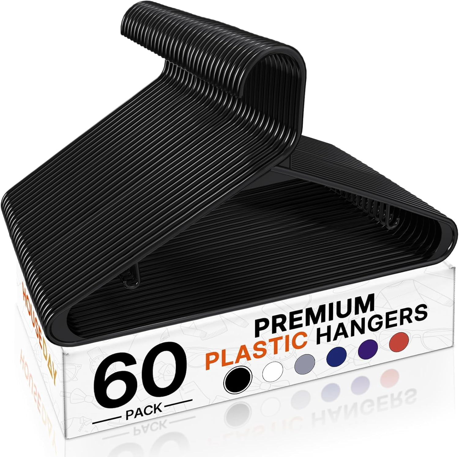 Black Plastic Hangers 60 Pack, Clothes Hangers with Non Slip Hooks ...