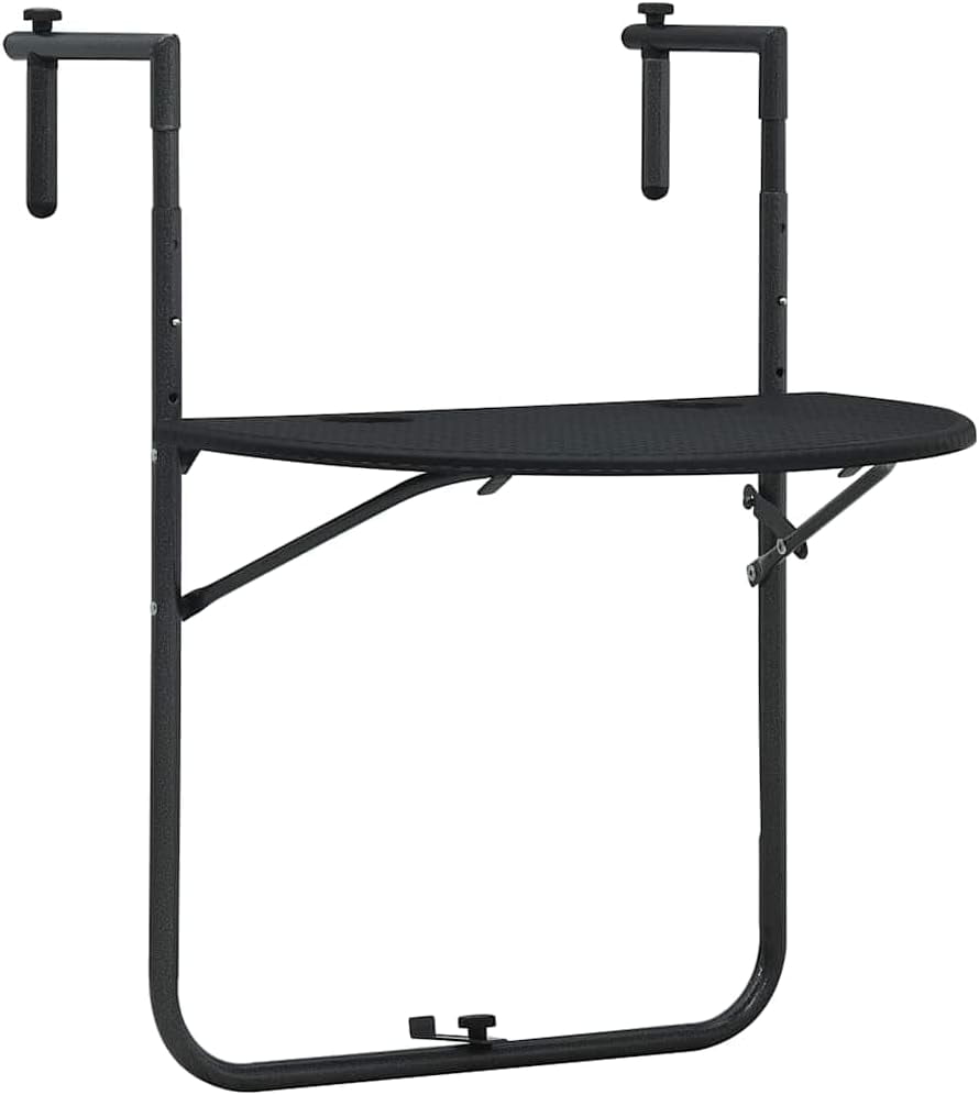 Black Plastic Hanging Balcony Table with Rattan Look Design, Weather ...