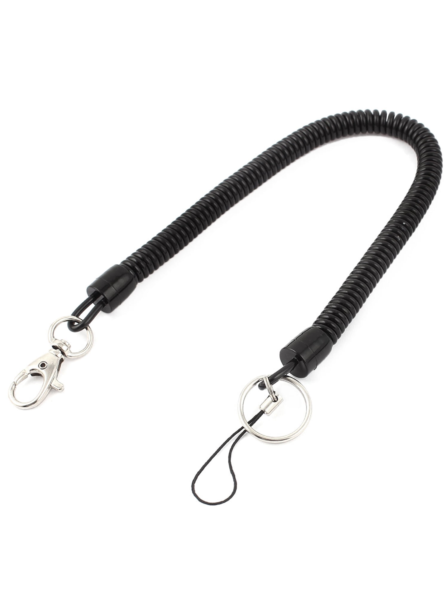 Black Plastic Lobster Clasp Coil Cord Keychain Keyring Strap Key Holder ...